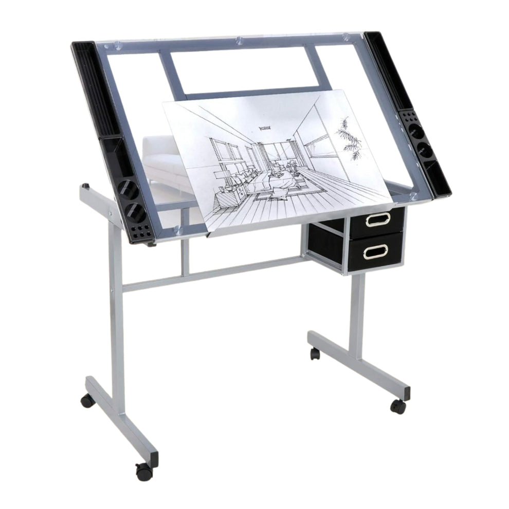 Rolling Glass Height Adjustable Drawing and Drafting Desk for Artists ...
