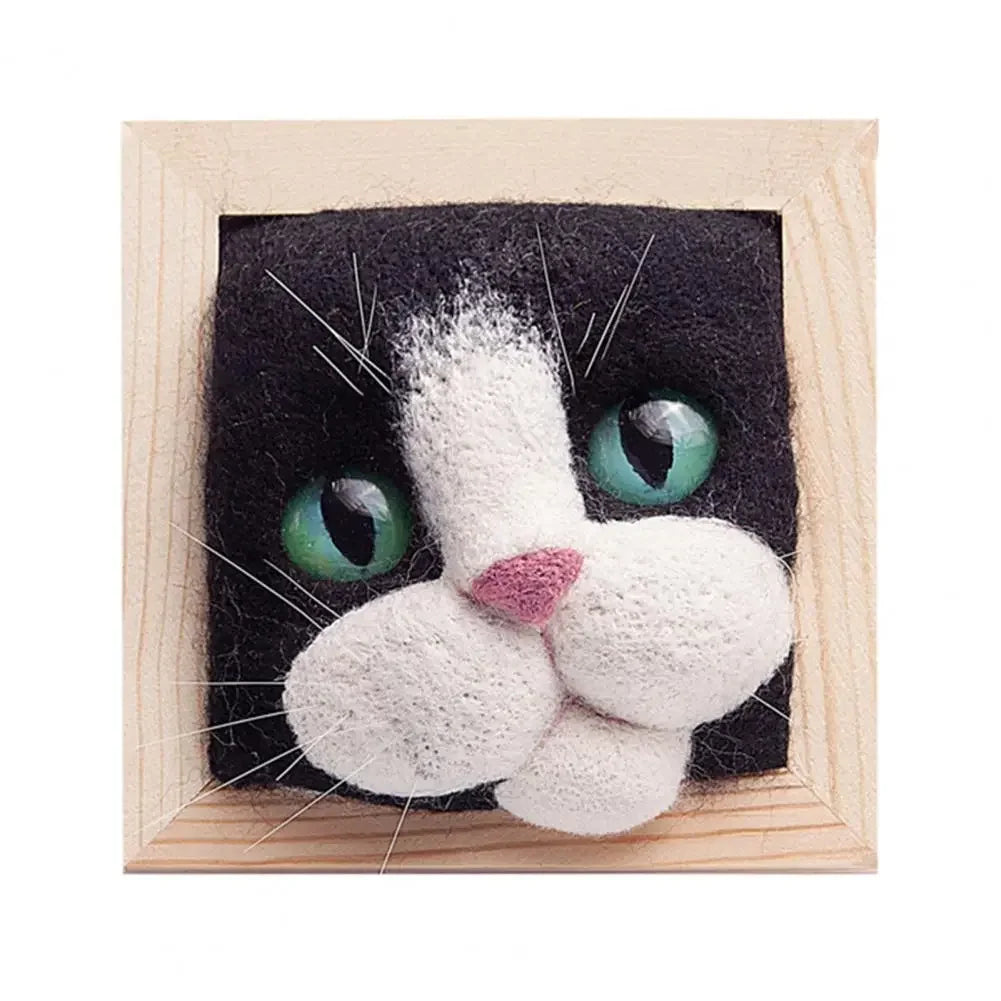 Adorable Cat Face Artwork Wool Felting Kit with Wool and Felting Pins ...