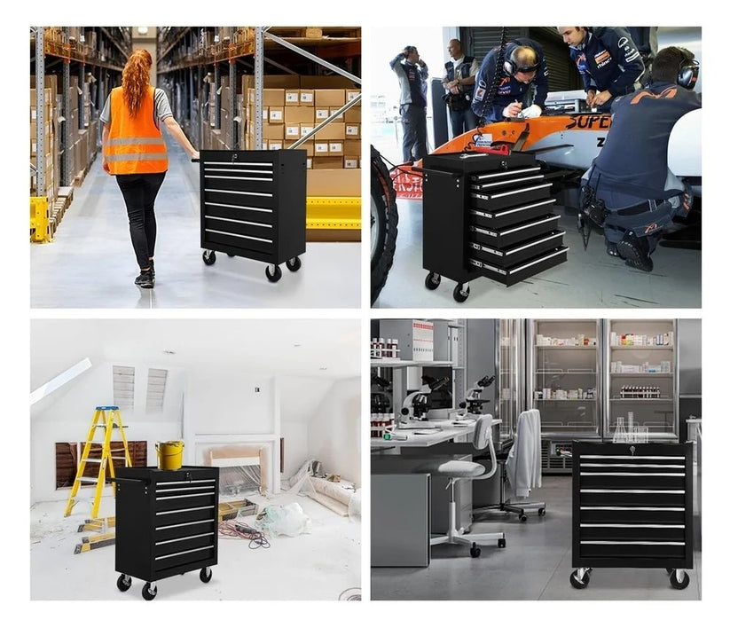 7-Drawer Mobile Art Storage Trolley: Lockable Metal Drawers on Wheels ...